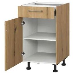 Unterschrank KOCHSTATION "KS-Trea US40", braun (eiche astig), B:40cm H:75cm T:56cm, Schr&auml;nke, Unterschrank, mit einem Auszug und einer T&uuml;r, Einlegeboden, Breite 40 cm, H&ouml;he 75 cm