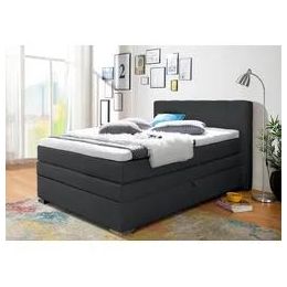 Boxspringbett Home Affaire "Airdrie", schwarz, B:140cm L:210cm, Kunstleder, Kunststoff, Massivholz, Komplettbetten, Boxspringbett, inkl. Bettkasten und Topper