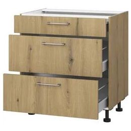 Auszugsunterschrank KOCHSTATION "KS-Trea U2AS80", braun (eiche astig), B:80cm H:75cm T:56cm, Schr&auml;nke, mit drei Ausz&uuml;gen, Breite 80 cm, H&ouml;he 75 cm