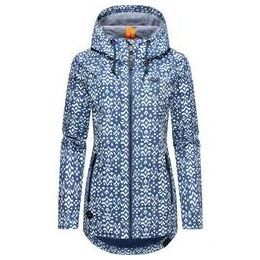 Outdoorjacke Ragwear "Zuzka Ikat", Damen, Gr. M (38), blau (indigo), Au&szlig;enmaterial: 100% Polyester. Innenfutter: 100% Polyester, tailliert Po-bedeckend, hoch geschlossener Ausschnitt, mit Kn&ouml;pfen,&Auml;rmel mit &Auml;rmelschlitz normaler Saum krempelbar,mit Druckknopf,mit Schlitz, Jacken Outdoorjacke, Wasserdichte &Uuml;bergangsjacke mit gro&szlig;er Kapuze