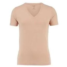 T-Shirt OLYMP "Casual", Herren, Gr. XXL, braun (caramel), Obermaterial: 94% Baumwolle, 6% Elasthan, tiefer V-Ausschnitt, Shirts T-Shirt