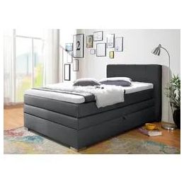 Boxspringbett Home Affaire "Airdrie", schwarz, B:110cm L:210cm, Kunstleder, Kunststoff, Massivholz, Komplettbetten, Boxspringbett, inkl. Bettkasten und Topper