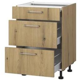 Auszugsunterschrank KOCHSTATION "KS-Trea U2AS50", braun (eiche astig), B:50cm H:75cm T:56cm, Schr&auml;nke, mit drei Ausz&uuml;gen, Breite 50 cm, H&ouml;he 75 cm