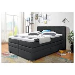 Boxspringbett Home Affaire "Airdrie", schwarz, B:140cm L:210cm, Kunstleder, Kunststoff, Massivholz, Komplettbetten, Boxspringbett, inkl. Bettkasten und Topper