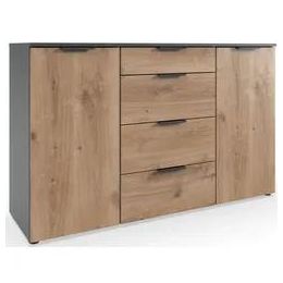 Kombikommode wimex "Level by fresh to go", schwarz (front plankeneiche nachbildung, korpus graphit), B:135cm H:84cm T:41cm, Holzwerkstoff, Sideboards, Kombikommode, 2-t&uuml;rig mit 4 Schubladen, soft-close Funktion, 135cm breit, 84cm hoch