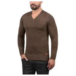 Strickpullover Blend "BHLasse", Herren, Gr. XXL, braun (mocca mix), Feinstrick, 50% Baumwolle, 50% Polyacryl, unifarben, Basic, regular fit, V-Ausschnitt, eingesetzt, Pullover Strickpullover, Feinstrickpullover mit aufgestickten Ellenbogenpatches