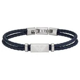Armband Emporio Armani "Schmuck Geschenk Edelstahl Leder Armschmuck", blau (edelstahlfarben, blau), Armb&auml;nder, Damen, 21cm, Edelstahl Leder, Edelstahl, Leder, Armband