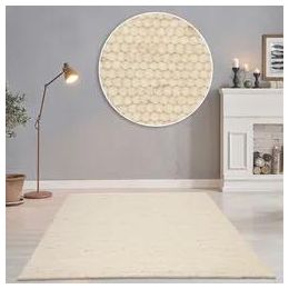 Wollteppich Theko "Alpen", beige (natur), B:190cm H:12mm L:250cm, Schurwolle, Teppiche, handgewebter Wendeteppich, meliert, reine Wolle, Wohnzimmer