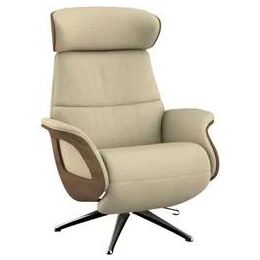 Relaxsessel FLEXLUX "Clement elektrischer Funktionsessel", beige (sandy beige), B:81cm H:111cm T:90cm, 100% Polyester, Sessel, Relaxsessel, Gr&ouml;&szlig;e M, R&uuml;cken & Fu&szlig;teil elektrisch, Akku, Arml. Walnuss, Fu&szlig; Alu