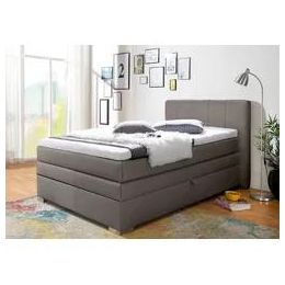 Boxspringbett Home Affaire "Airdrie", grau (elephant), B:110cm L:210cm, Kunstleder, Kunststoff, Massivholz, Komplettbetten, Boxspringbett, inkl. Bettkasten und Topper