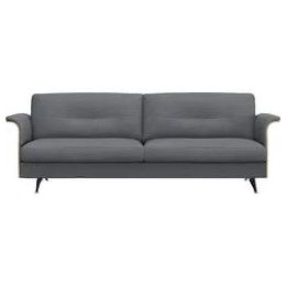 3-Sitzer FLEXLUX "Glow Designsofa, bequem und komfortabel durch hochwertigen Sitzaufbau", blau (navy blau), B:224cm H:81cm T:91cm, 62% Polyester/17%Baumwolle/14%Viscose/7%Leinen, Sofas, Skandinavisches Design, hochwertige Verarbeitung, Armlehne walnuss