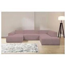 Wohnlandschaft WERK2 "Zeus-U, 330 cm breit, viel Platz, modern und zeitlos", rosa (rose), B:330cm H:70cm T:263cm, 90% Polyester, 10% Nylon, Sofas, Wohnlandschaft, Curvy Trend mit urbaner Optik auch in weichem Cord, U-Form