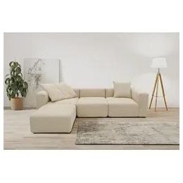 Ecksofa Home Affaire "Gerrid L-Form", beige (creme), B:301cm H:69cm T:193cm, 100% Polyester, Sofas, Ecksofa, Cord-Bezug, Modulsofa, bestehend aus Eck- und Mittelelement + Hocker