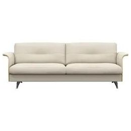 3-Sitzer FLEXLUX "Glow Designsofa, bequem und komfortabel durch hochwertigen Sitzaufbau", wei&szlig; (warm wei&szlig;), B:224cm H:81cm T:91cm, 100% Echteder, Sofas, Skandinavisches Design, hochwertige Verarbeitung, Armlehne walnuss