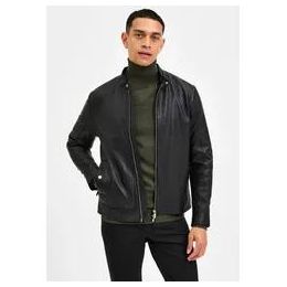 Lederjacke Selected "ARCHIVE CLASSIC LEATHER JKT", Herren, Gr. XXL, schwarz, Obermaterial: 100% Lammleder, unifarben, Rundhals, Jacken