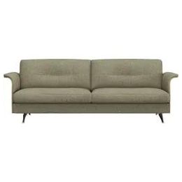 3-Sitzer FLEXLUX "Glow Designsofa, bequem und komfortabel durch hochwertigen Sitzaufbau", gr&uuml;n (fall gr&uuml;n), B:224cm H:81cm T:91cm, 62% Polyester/17%Baumwolle/14%Viscose/7%Leinen, Sofas, Skandinavisches Design, hochwertige Verarbeitung, Armlehne walnuss