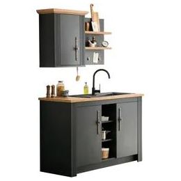 Pantryk&uuml;che OTTO HOME "KS-Westminster", grau (k&uuml;che: grau, korpus: grau dunkel, arbeitsplatte: eiche wotanfarben), B:130cm T:60cm, Komplettk&uuml;chen-Sets, Breite 130 cm, ohne E-Ger&auml;te