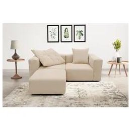 Ecksofa Home Affaire "Gerrid L-Form", beige (creme), B:216cm H:69cm T:193cm, 100% Polyester, Sofas, Ecksofa, Cord, Modulsofa, bestehend aus 2 Eckelementen + 1 Hocker
