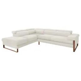 Ecksofa W.Schillig "finn, Designsofa mit tollem Sitzkomfort, bequem, L-Form", wei&szlig; (wei&szlig; z59), B:281cm H:71cm T:230cm, Flachgewebe S22 (100% Polyester);Stoff S37 (100% Polyester);Longlife Xtra-Leder Z59: Glattleder mit modischer Pr&auml;gung. Hautst&auml;rke 0, 9 - 1, 1 mm, Sofas, Ecksofa, German Design Award 2016, Fu&szlig;gestell Nussbaum natur, Breite 281 cm