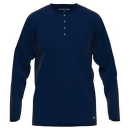 Langarmshirt Tom Tailor "Cansas", Herren, Gr. 54 (XL), blau (blau, dunkel, uni), Single Jersey, Obermaterial: 100% Baumwolle, unifarben, Basic h&uuml;ftlang, Rundhals, Shirts Langarmshirt, mit Knopfleiste, Rundhalsausschnitt, Langarm, basic, bequem, elastisch