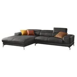 Ecksofa W.Schillig "Piedroo, Designsofa mit tollem Sitzkomfort, elegant und bequem, L-Form", grau (anthrazit z69), B:303cm H:70cm T:193cm, Longlife Xtra-Leder Z69: Das feinnarbige, gedeckte Softleder Z69 besticht durch seine au&szlig;ergew&ouml;hnliche Weichheit im trendigen &raquo;Vintage-Look&laquo;, Hautst&auml;rke 0, 9 - 1, 1 mm, Sofas, Ecksofa, Kopfteilverstellung, wahlweise mit Sitztiefenverstellung, Breite 303cm
