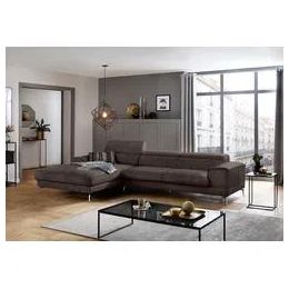 Ecksofa W.Schillig "piedroo, Designsofa mit tollem Sitzkomfort, elegant und bequem, L-Form", braun (mocca s37), B:343cm H:70cm T:193cm, Stoff S37 (100% Polyester): Luxus-Microfaser in Lederoptik, Sofas, Ecksofa, Kopfteilverstellung, wahlweise mit Sitztiefenverstellung, Breite 343cm