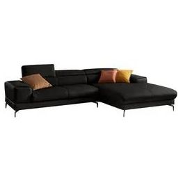 Ecksofa W.Schillig "Piedroo, Designsofa mit tollem Sitzkomfort, elegant und bequem, L-Form", schwarz (schwarz z59), B:303cm H:70cm T:193cm, Longlife Xtra-Leder Z59: Glattleder mit modischer Pr&auml;gung. Hautst&auml;rke 0, 9 - 1, 1 mm, Sofas, Ecksofa, Kopfteilverstellung, wahlweise mit Sitztiefenverstellung, Breite 303cm