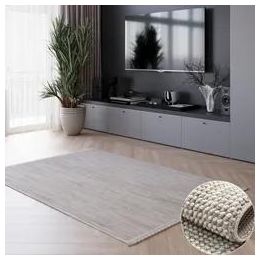 Teppich OTTO HOME "Vals", grau (hellgrau, beige, creme), B:200cm H:7mm L:290cm, Polyester, Teppiche, Teppich, Uni Farben, meliert, Sisal-Optik, auch in rund erh&auml;ltlich, mit Fransen