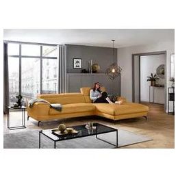 Ecksofa W.Schillig "piedroo, Designsofa mit tollem Sitzkomfort, L-Form", gelb (kurkuma z69), B:303cm H:70cm T:193cm, Longlife Xtra-Leder Z69: Das feinnarbige, gedeckte Softleder Z69 besticht durch seine au&szlig;ergew&ouml;hnliche Weichheit im trendigen &raquo;Vintage-Look&laquo;, Hautst&auml;rke 0, 9 - 1, 1 mm, Sofas, Ecksofa, Kopfteilverstellung, wahlweise mit Sitztiefenverstellung, Breite 303cm