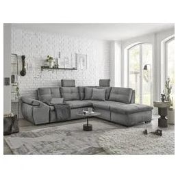 Ecksofa ED EXCITING DESIGN "Alija L-Form", grau, B:265cm H:107cm T:217cm, 100% Polyester, Sofas, Ecksofa, mit Bettfunktion, Bettkasten, Armteilverstellung & Kopfst&uuml;tzen