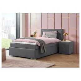 Boxbett Home Affaire "Alfie, wahlweise mit Bettkasten", grau (anthrazit), L:206cm, Bezug Bett: Samtvelours (100% Polyester), Bezug der Spiegelfl&auml;che Matratzendrell aus 100% Polyester. Topperbezug abnehmbar und waschbar bis 30o C, aus 100% Polyester, Komplettbetten, Boxspringbett, mit Stra&szlig;steinen im Kopfteil, H2, H3 und H4 w&auml;hlbar, Topseller