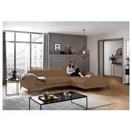 Ecksofa W.Schillig "piedroo, Designsofa mit tollem Sitzkomfort, L-Form", braun (fango z69), B:303cm H:70cm T:193cm, Longlife Xtra-Leder Z69: Das feinnarbige, gedeckte Softleder Z69 besticht durch seine au&szlig;ergew&ouml;hnliche Weichheit im trendigen &raquo;Vintage-Look&laquo;, Hautst&auml;rke 0, 9 - 1, 1 mm, Sofas, Ecksofa, Kopfteilverstellung, wahlweise mit Sitztiefenverstellung, Breite 303cm