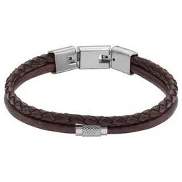 Armband Fossil "Schmuck Geschenk Edelstahl Leder Armschmuck JEWELRY", braun, Armb&auml;nder, Damen, 20cm, Edelstahl Leder, Edelstahl, Leder, Armband