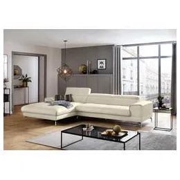 Ecksofa W.Schillig "piedroo, Designsofa mit tollem Sitzkomfort, elegant und bequem, L-Form", grau (eisgrau z59), B:343cm H:70cm T:193cm, Longlife Xtra-Leder Z59: Glattleder mit modischer Pr&auml;gung. Hautst&auml;rke 0, 9 - 1, 1 mm, Sofas, Ecksofa, Kopfteilverstellung, wahlweise mit Sitztiefenverstellung, Breite 343cm