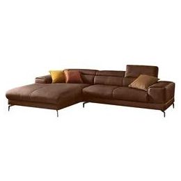 Ecksofa W.Schillig "Piedroo, Designsofa mit tollem Sitzkomfort, elegant und bequem, L-Form", braun (tabacco z69), B:303cm H:70cm T:193cm, Longlife Xtra-Leder Z69: Das feinnarbige, gedeckte Softleder Z69 besticht durch seine au&szlig;ergew&ouml;hnliche Weichheit im trendigen &raquo;Vintage-Look&laquo;, Hautst&auml;rke 0, 9 - 1, 1 mm, Sofas, Ecksofa, Kopfteilverstellung, wahlweise mit Sitztiefenverstellung, Breite 303cm