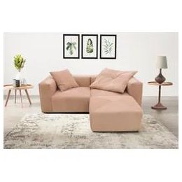 Ecksofa Home Affaire "Gerrid L-Form", rosa (rose), B:216cm H:69cm T:193cm, 100% Polyester, Sofas, Ecksofa, Cord, Modulsofa, bestehend aus 2 Eckelementen + 1 Hocker