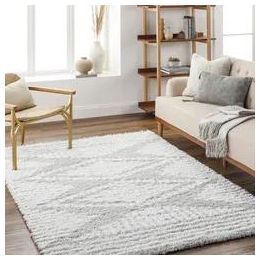 Hochflor-Teppich LIVABLISS "SMOLENSK", wei&szlig; (wei&szlig;, grau), B:160cm H:52mm L:220cm, Kunstfaser, Teppiche, Flauschig, Langflor, Weich, Boho Wohnzimmerteppich, Grau