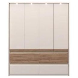 Kleiderschrank OTTO HOME "Invictus, UV lackiert, kratzfest, FSC-zertifiziert, grifflose Optik", beige (kaschmirfarbe), B:187cm H:226cm T:60cm, Holzwerkstoff, MDF, Schr&auml;nke, Kleiderschrank, mit Beleuchtung und Passpartourahmen, hoher Schrank (226cm), 6 Breiten