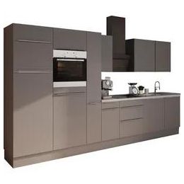K&uuml;chenzeile KOCHSTATION "KS-Aken", grau (k&uuml;che: grau, korpus: anthrazit matt, arbeitsplatte: oxid grau), B:360cm H:212cm T:60cm, Komplettk&uuml;chen-Sets, K&uuml;chenzeile, Breite 360 cm, wahlweise mit E-Ger&auml;ten, mit Arbeitsplatte 38 mm stark