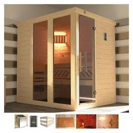 Sauna Weka "Kemi Panorama", beige (naturbelassen), Bio-Kombiofen, externe Steuerung, 7,5 kW, Saunen, 7,5 kW Bio-Ofen mit ext. Steuerung