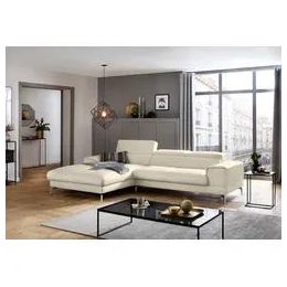 Ecksofa W.Schillig "piedroo, Designsofa mit tollem Sitzkomfort, bequem und elegant, L-Form", grau (eisgrau z59), B:303cm H:70cm T:193cm, Longlife Xtra-Leder Z59: Glattleder mit modischer Pr&auml;gung. Hautst&auml;rke 0, 9 - 1, 1 mm, Sofas, Ecksofa, Kopfteilverstellung, wahlweise mit Sitztiefenverstellung, Breite 303cm