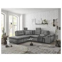 Ecksofa ED EXCITING DESIGN "Alija L-Form", grau, B:265cm H:107cm T:217cm, 100% Polyester, Sofas, Ecksofa, mit Bettfunktion, Bettkasten, Armteilverstellung & Kopfst&uuml;tzen