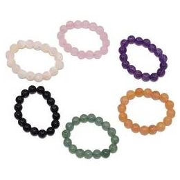 Ring-Set Firetti "Multipack Schmuck Geschenk Damenring Zugband Edelstein Farbstein", bunt (lila, rosa, schwarz, gr&uuml;n, gelb), Fingerringe, Damen, 10 g, Material, 4mm, mit Amethyst, Rosenquarz, Onyx, Aventurin, Jade - mit Perlmutt