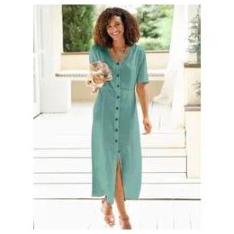 Sommerkleid Casual Looks "Kleid", Damen, Gr. 18, Kurzgr&ouml;&szlig;en, gr&uuml;n (salbei), Web, 55% Leinen, 45% Viskose, unifarben, lang, V-Ausschnitt, Kleider Sommerkleid