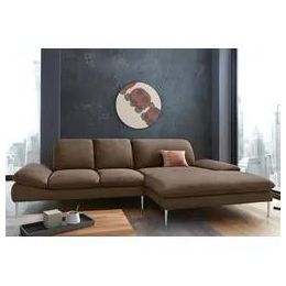 Ecksofa W.Schillig "enjoy&MORE, Designsofa, elegant und bequem, L-Form", braun (mocca s37), B:310cm H:87cm T:185cm, Chenille-Flachgewebe R66 (85% Polyester, 15% Nylon);Longlife Xtra-Leder Z59: Glattleder mit modischer Pr&auml;gung. Hautst&auml;rke 0, 9 - 1, 1 mm;Stoff S37 (100% Polyester), Sofas, Ecksofa, mit Sitztiefenverstellung, F&uuml;&szlig;e silber matt, Breite 310 cm