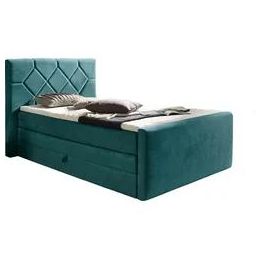 Boxspringbett Home Affaire "Atlanta", blau (ocean), B:110cm L:221cm, Kunststoff, Massivholz, Stoff, Komplettbetten, Boxspringbett, inklusive Topper und Bettkasten