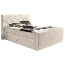 Boxspringbett Home Affaire "Atlanta", beige (creme), B:160cm L:221cm, Kunststoff, Massivholz, Stoff, Komplettbetten, Boxspringbett, inklusive Topper und Bettkasten