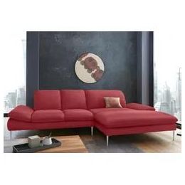 Ecksofa W.Schillig "enjoy&MORE, Designsofa, elegant und bequem, L-Form", rot (ruby rot z59), B:310cm H:87cm T:185cm, Chenille-Flachgewebe R66 (85% Polyester, 15% Nylon);Longlife Xtra-Leder Z59: Glattleder mit modischer Pr&auml;gung. Hautst&auml;rke 0, 9 - 1, 1 mm;Stoff S37 (100% Polyester), Sofas, Ecksofa, mit Sitztiefenverstellung, F&uuml;&szlig;e silber matt, Breite 310 cm
