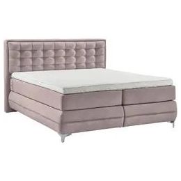 Boxspringbett Musterring "Dubai", lila (d 531 flieder), B:177cm L:214cm, Komplettbetten, Boxspringbett, Winkelfu&szlig; in Chrom, 3 H&auml;rtegrade, Kopfteil in Kassettensteppung