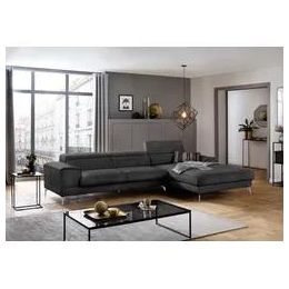 Ecksofa W.Schillig "piedroo, Designsofa mit tollem Sitzkomfort, bequem und elegant, L-Form", grau (anthrazit s37), B:343cm H:70cm T:193cm, Stoff S37 (100% Polyester): Luxus-Microfaser in Lederoptik, Sofas, Ecksofa, Kopfteilverstellung, wahlweise mit Sitztiefenverstellung, Breite 343cm